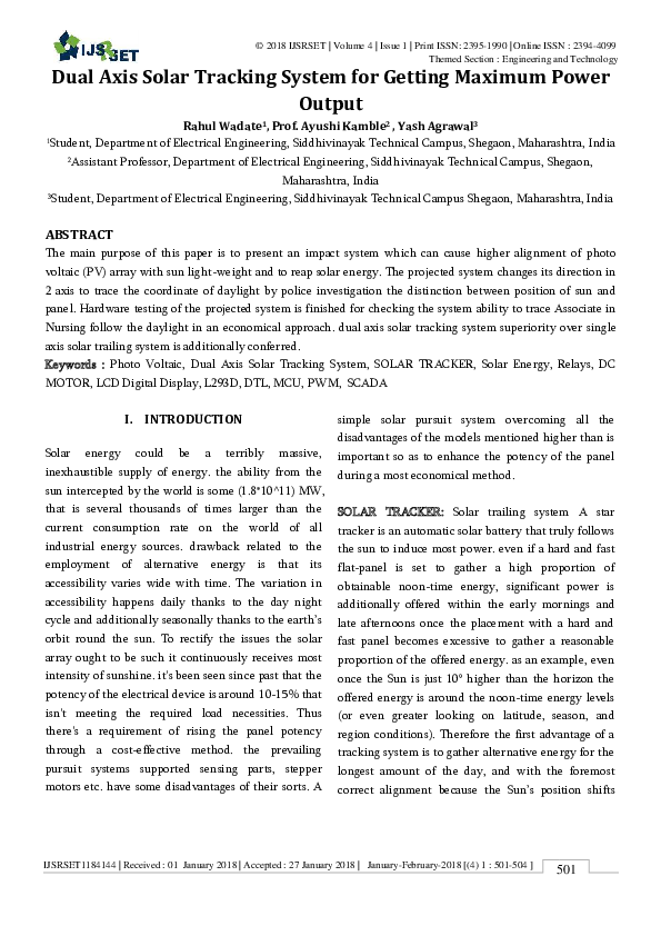 (PDF) Dual Axis Solar Tracking System for Getting Maximum Power Output