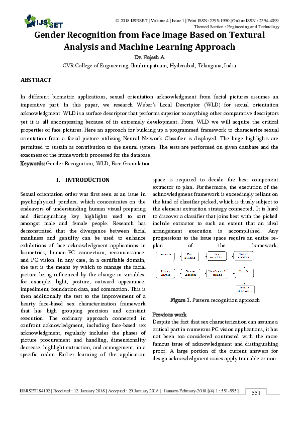 Pdf Gender Recognition From Face Image Based On Textural Analysis And Machine Learning Approach