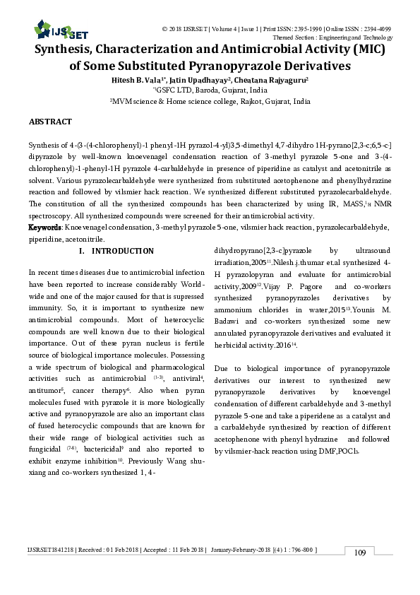 (PDF) Synthesis, Characterization and Antimicrobial Activity (MIC) of Some Substituted ...