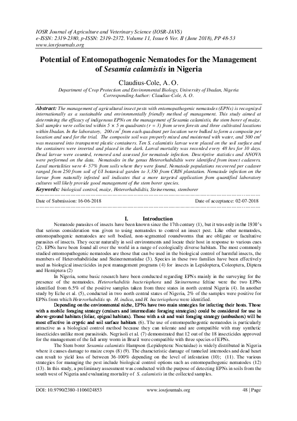 (PDF) Potential of Entomopathogenic Nematodes for the Management of ...