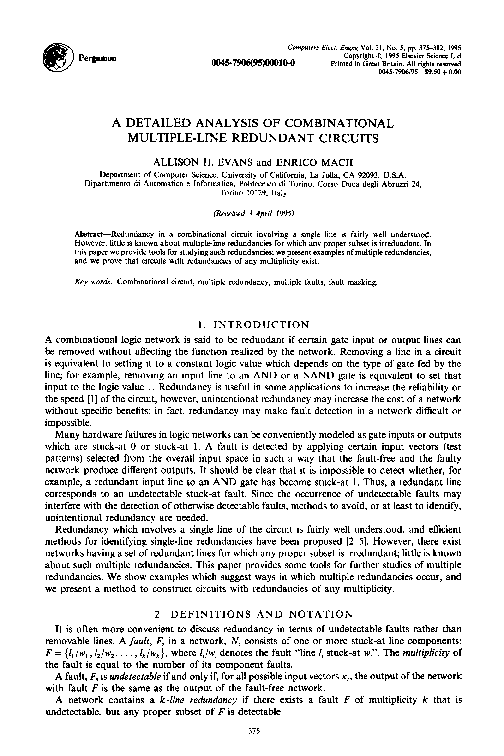 (PDF) A detailed analysis of combinational multiple-line redundant circuits