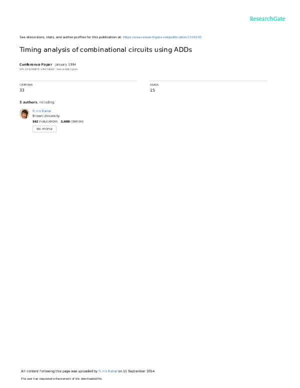 Pdf Timing Analysis Of Combinational Circuits Using Adds R Bahar