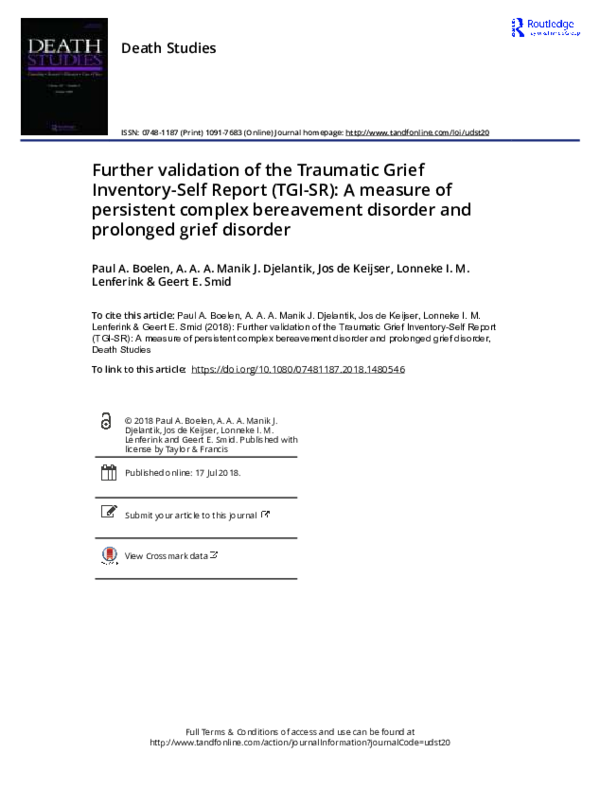 (PDF) Further validation of the Traumatic Grief Inventory-Self Report ...