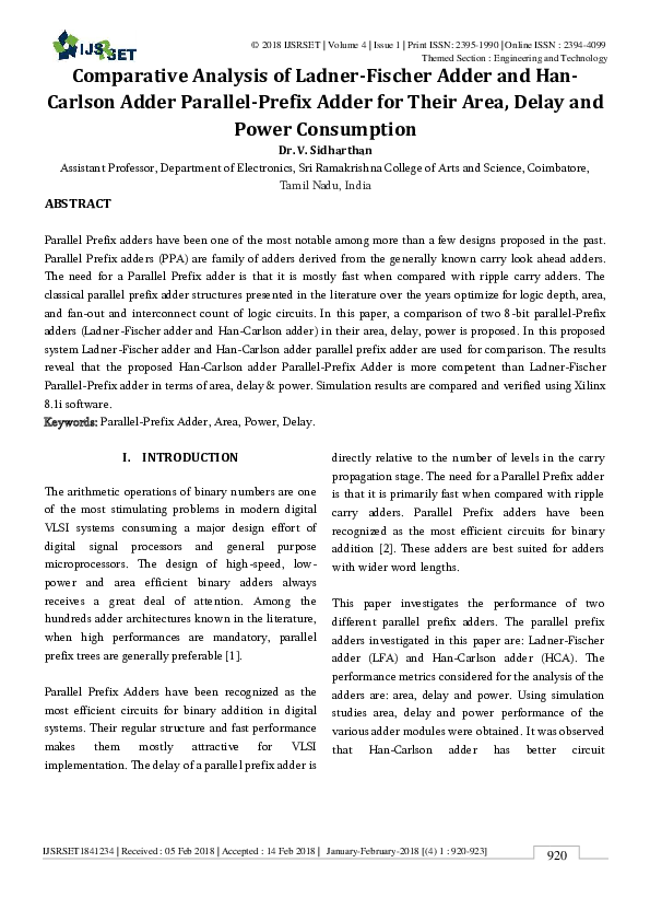 Pdf Comparative Analysis Of Ladner Fischer Adder And Han Carlson Adder Parallel Prefix Adder