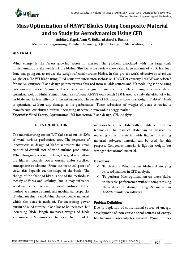(PDF) Mass Optimization of HAWT Blades Using Composite Material and to ...