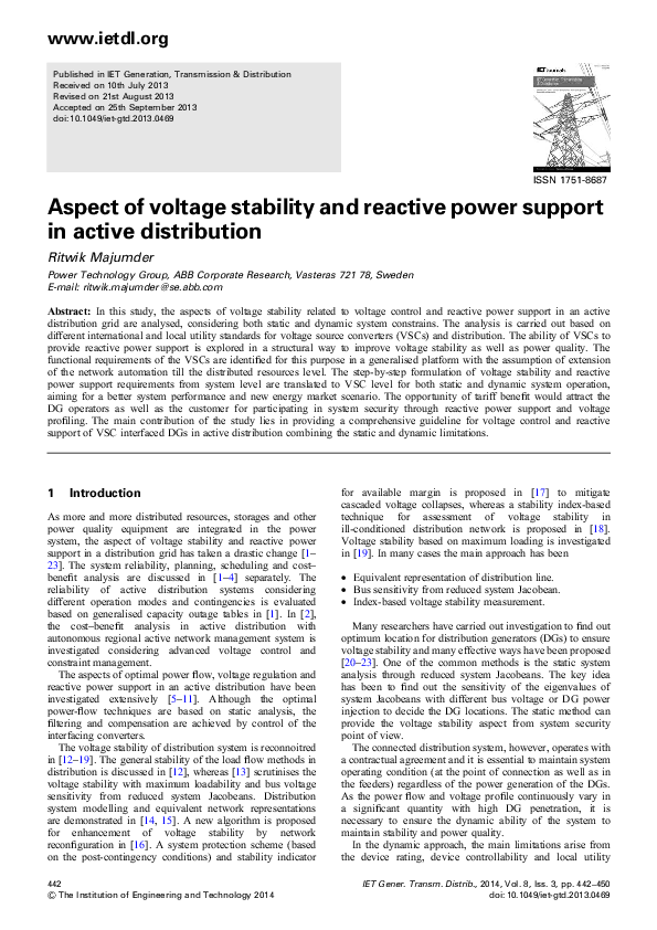 (PDF) Aspect of voltage stability and reactive power support in active ...