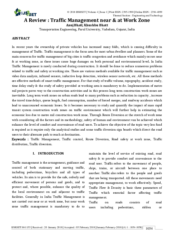 (PDF) A Review : Traffic Management near & at Work Zone