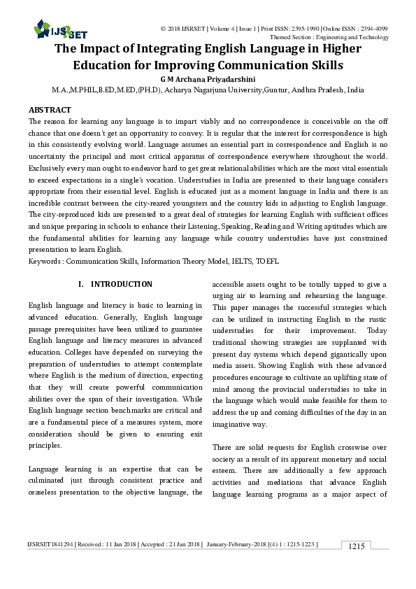 (PDF) The Impact of Integrating English Language in Higher Education ...