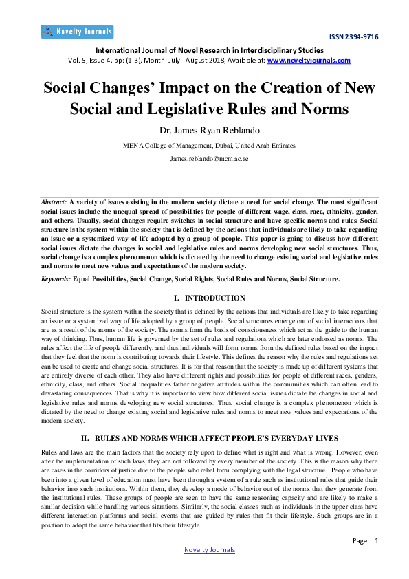 (PDF) Social Changes' Impact on the Creation of New Social and ...