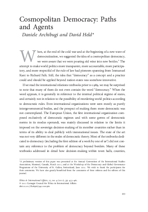 (PDF) Cosmopolitan Democracy: Paths and Agents