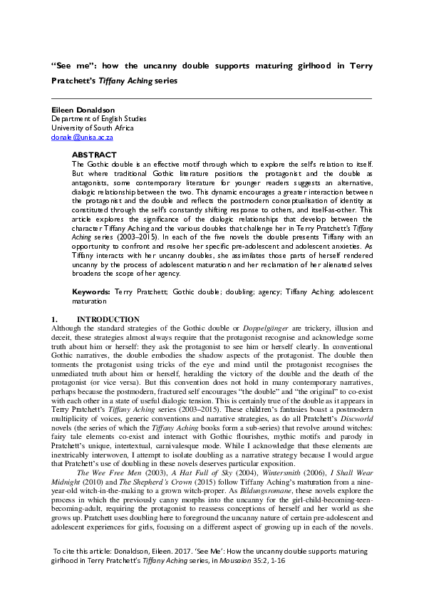 (PDF) " See me " : how the uncanny double supports maturing girlhood in ...