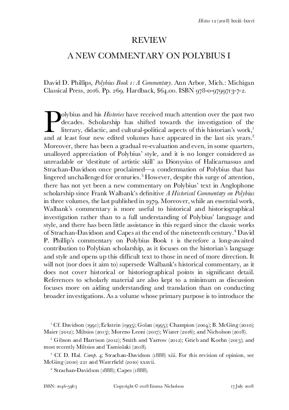 (PDF) A New Commentary on Polybius I (on D. D. Phillips, Polybius Book ...
