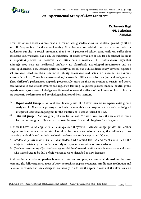 (PDF) An Experimental Study of Slow Learners