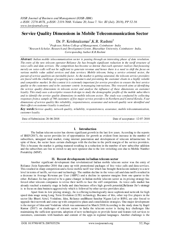 (PDF) Service Quality Dimensions in Mobile Telecommunication Sector