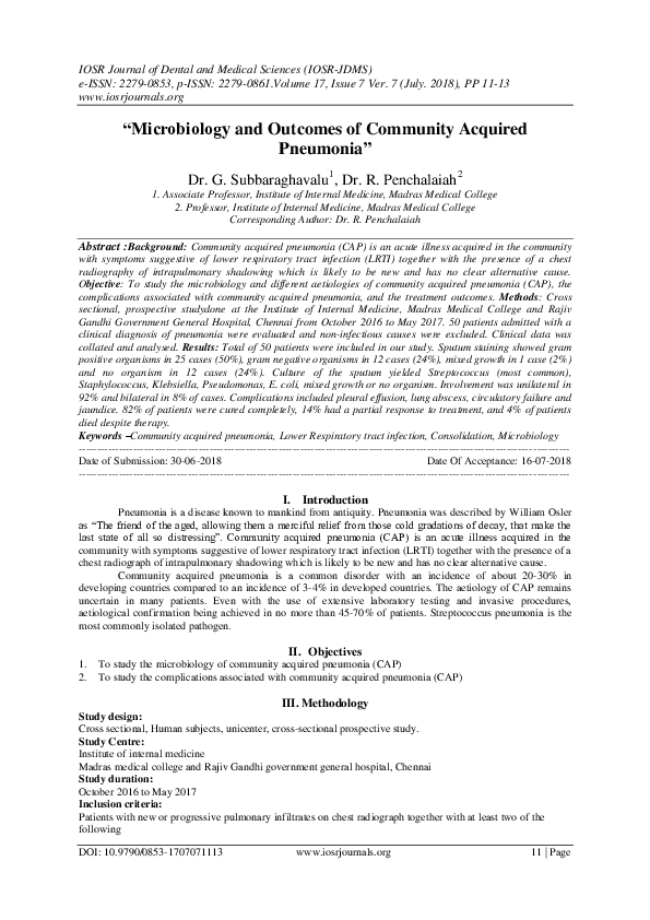 (PDF) " Microbiology and Outcomes of Community Acquired Pneumonia