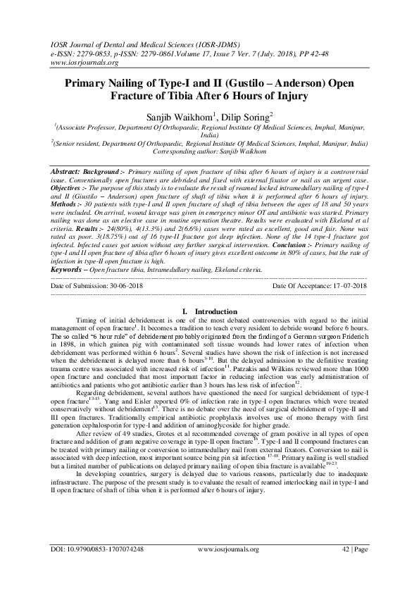 (PDF) Primary Nailing of Type-I and II (Gustilo – Anderson) Open ...