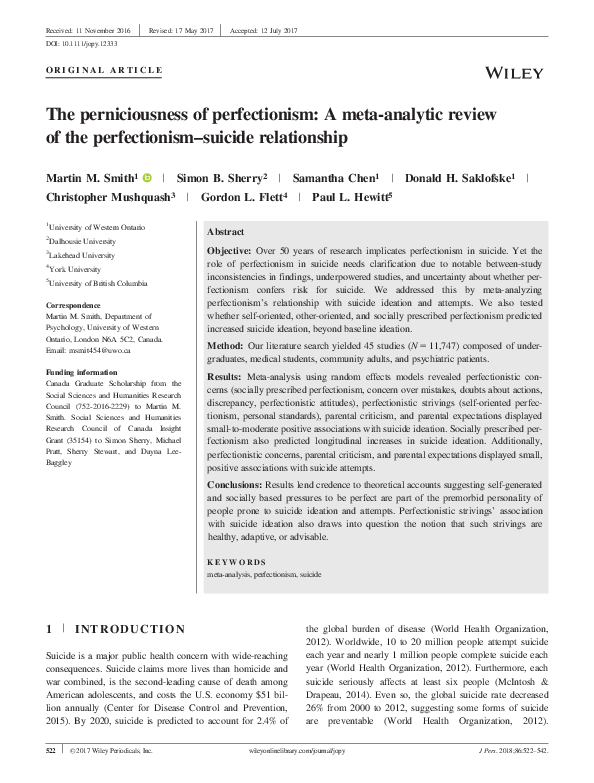 (PDF) The perniciousness of perfectionism: A meta-analytic review of ...
