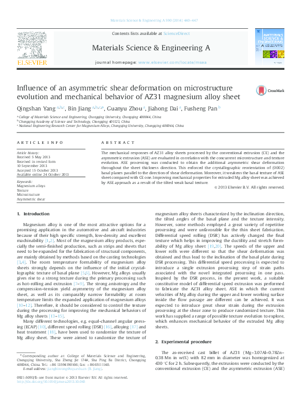 (PDF) Influence of an asymmetric shear deformation on microstructure evolution and mechanical ...