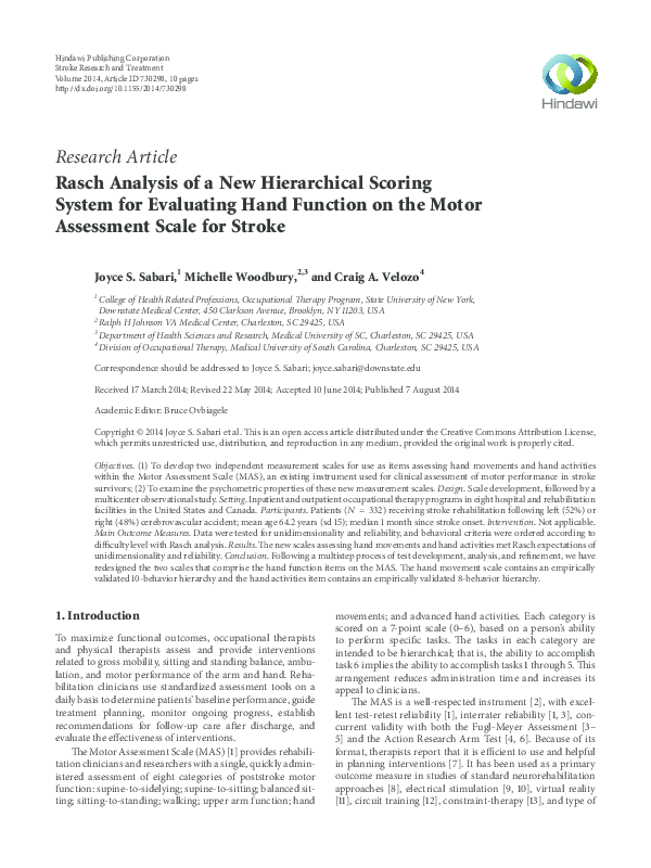 (PDF) Rasch Analysis of a New Hierarchical Scoring System for Evaluating Hand Function on the ...