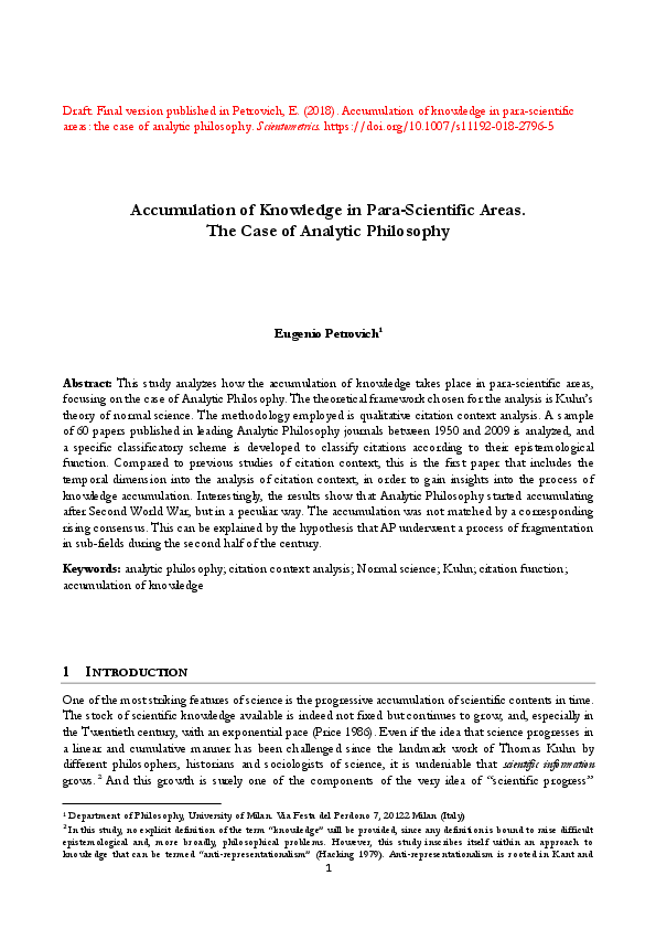 (PDF) Accumulation of Knowledge in Para-Scientific Areas. The Case of ...