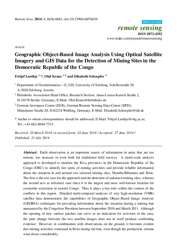 (PDF) Geographic Object-Based Image Analysis Using Optical Satellite Imagery and GIS Data for ...