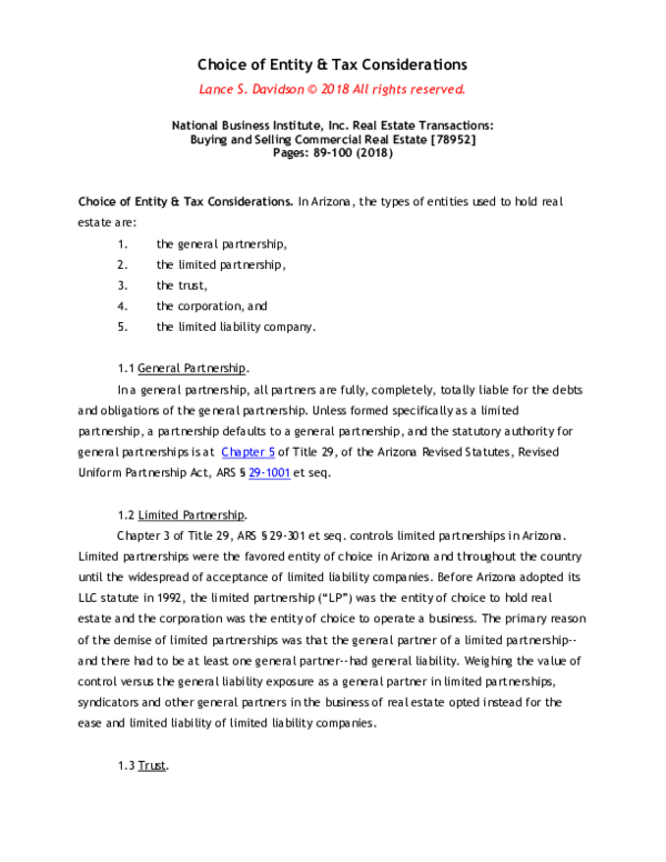 (PDF) Choice of Entity & Tax Considerations