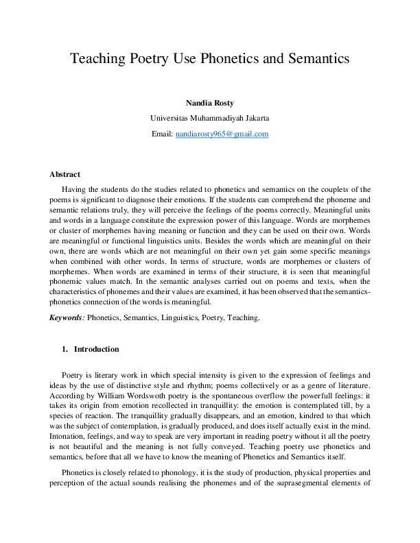 (DOC) Teaching Poetry Use Phonetics and Semantics