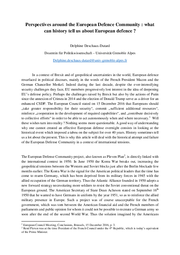(PDF) Perspectives around the European Defence Community : what can ...