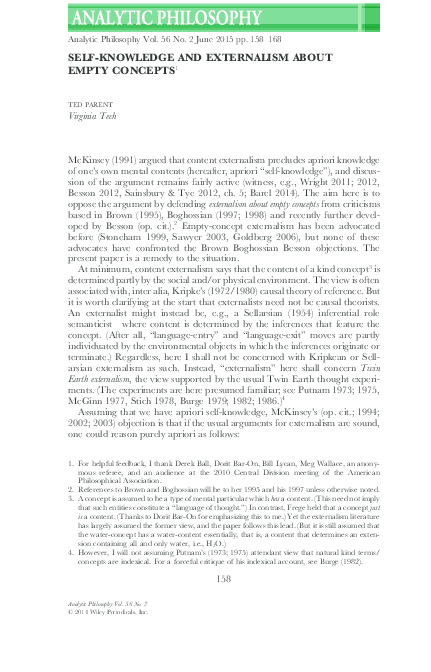 (PDF) Self-Knowledge and Externalism about Empty Concepts [Analytic ...