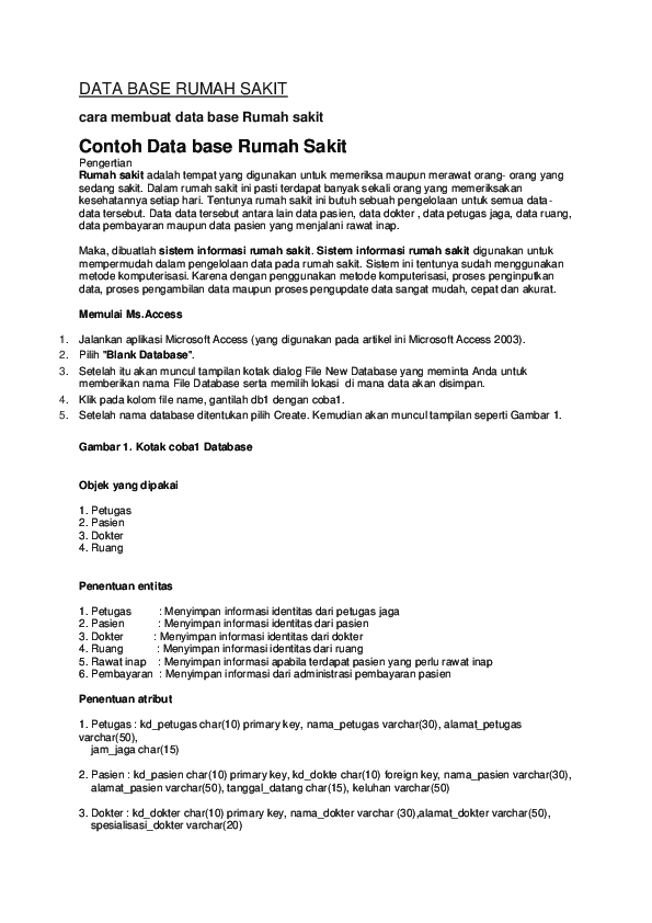 (DOC) Contoh Data base Rumah Sakit