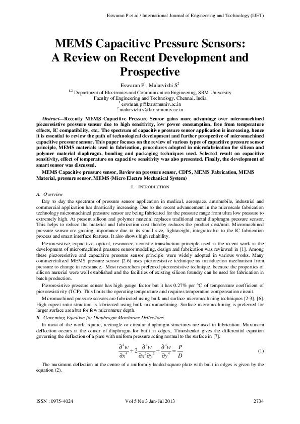 Pdf Mems Capacitive Pressure Sensors A Review On Recent Development And Prospective