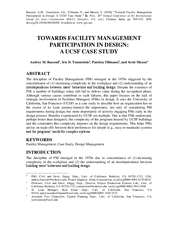 (PDF) Towards Facility Management Participation in Design: A UCSF Case ...