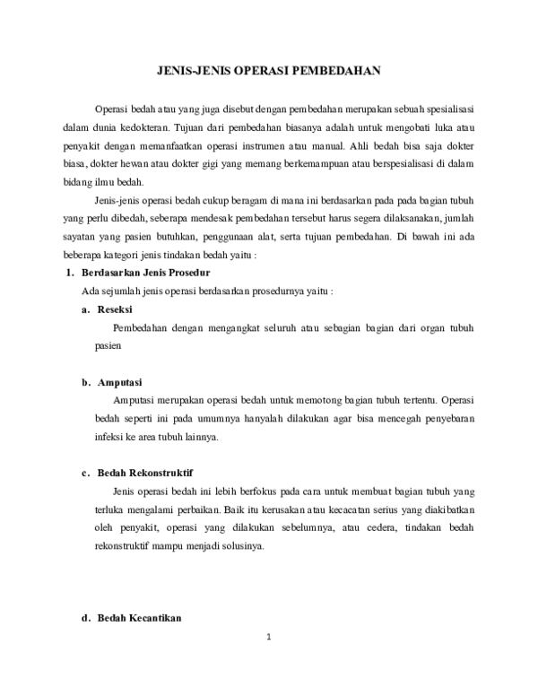 (DOC) JENIS-JENIS OPERASI PEMBEDAHAN
