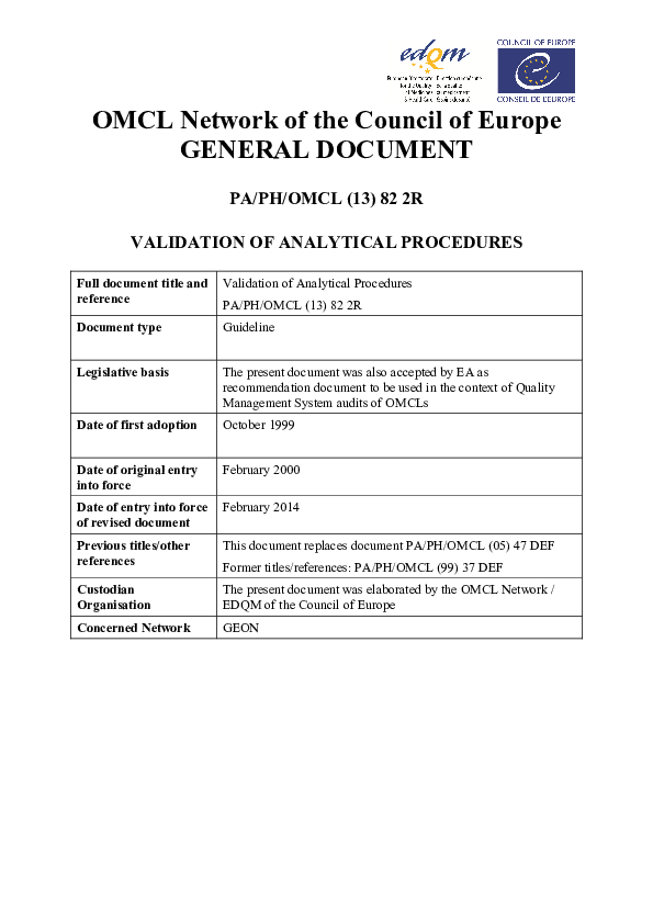 (PDF) OMCL Network of the Council of Europe GENERAL DOCUMENT PA/PH/OMCL ...