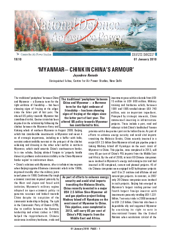 (PDF) Myanmar-Chink in China's Armour