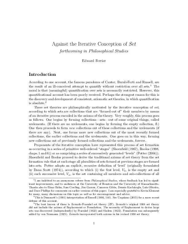 Pdf Against The Iterative Conception Of Set