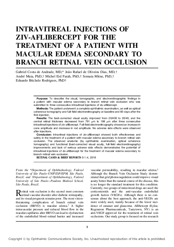 (PDF) INTRAVITREAL INJECTIONS OF ZIV-AFLIBERCEPT FOR THE TREATMENT OF A ...