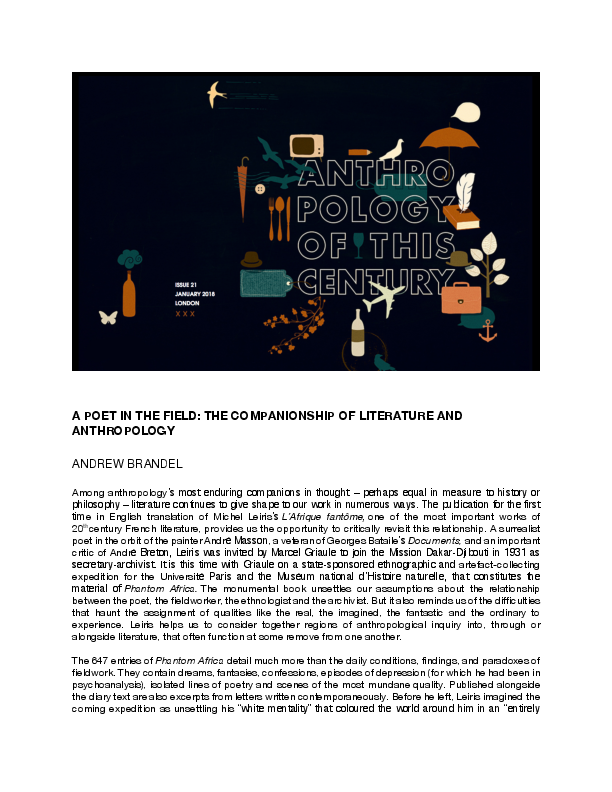 (PDF) A Poet in the Field: The Companionship of Literature and Anthropology
