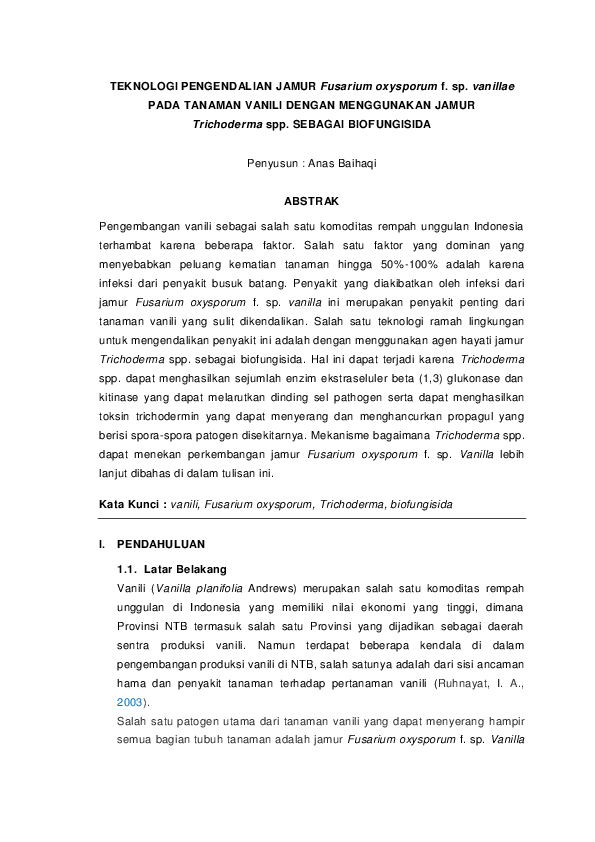 (PDF) TEKNOLOGI PENGENDALIAN JAMUR Fusarium oxysporum f. sp. vanillae ...