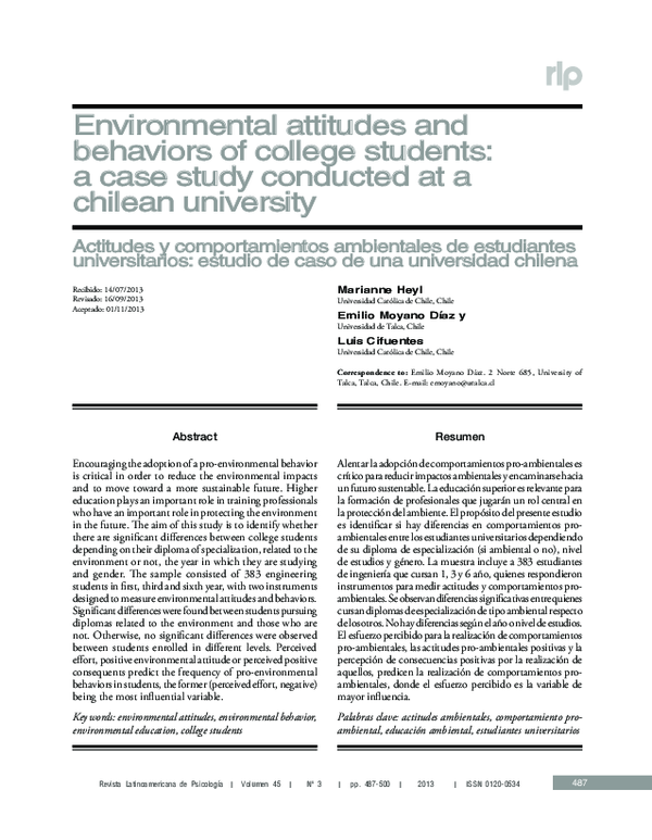 (PDF) Environmental attitudes and behaviors of college students: a case ...