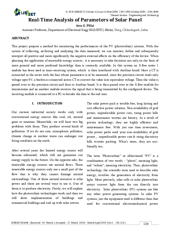 (PDF) Real-Time Analysis of Parameters of Solar Panel