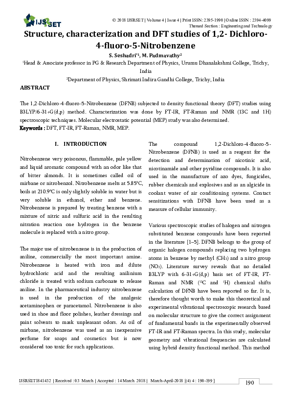 (PDF) Structure, characterization and DFT studies of 1,2-Dichloro- 4-fluoro-5-Nitrobenzene