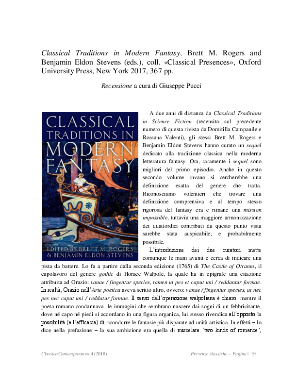 (PDF) Recensione di "Classical Tradition in Modern Fantasy" a cura ...