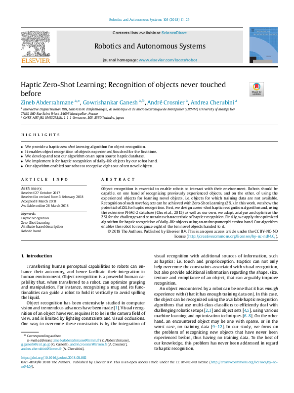 (PDF) Haptic Zero-Shot Learning: Recognition of objects never touched ...