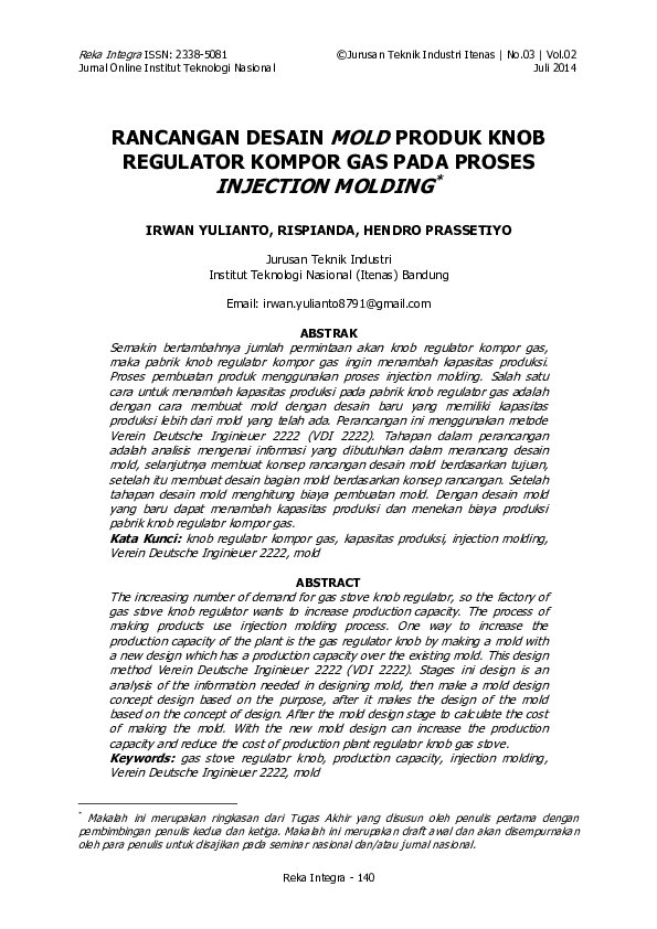 (PDF) RANCANGAN DESAIN MOLD PRODUK KNOB REGULATOR KOMPOR GAS PADA ...