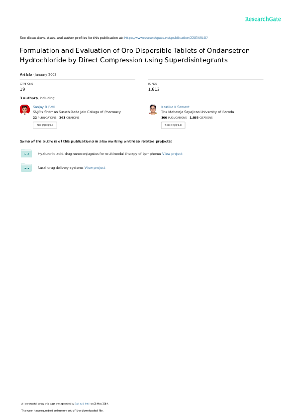 Pdf Formulation And Evaluation Of Orodispersible Tablet Of Taste Masked Doxylamine Succinate