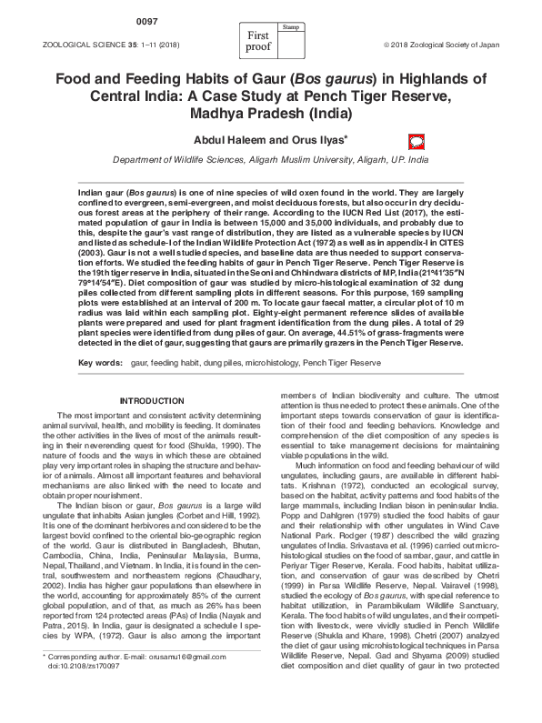 (PDF) Food and Feeding Habits of Gaur (Bos gaurus) in Highlands of ...