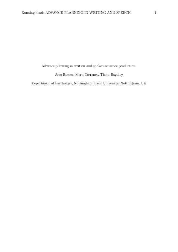 (PDF) Advance planning in written and spoken sentence production