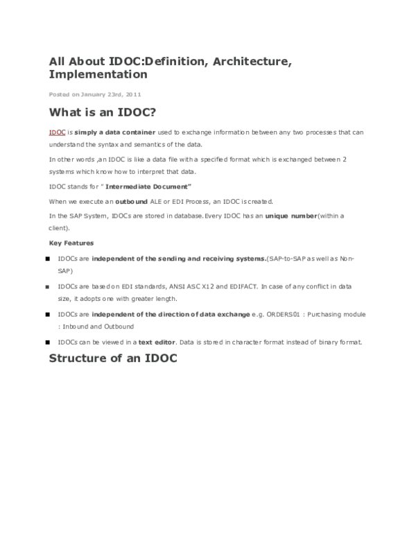 (PDF) All About IDOC:Definition, Architecture, Implementation