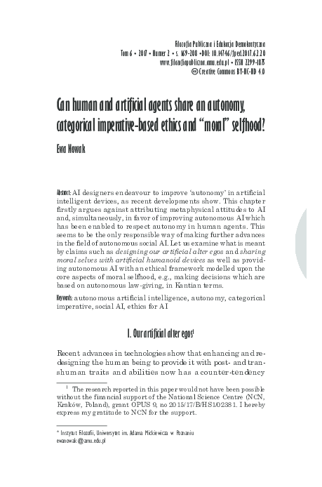 (PDF) Can human and artificial agents share autonomy and categorical ...